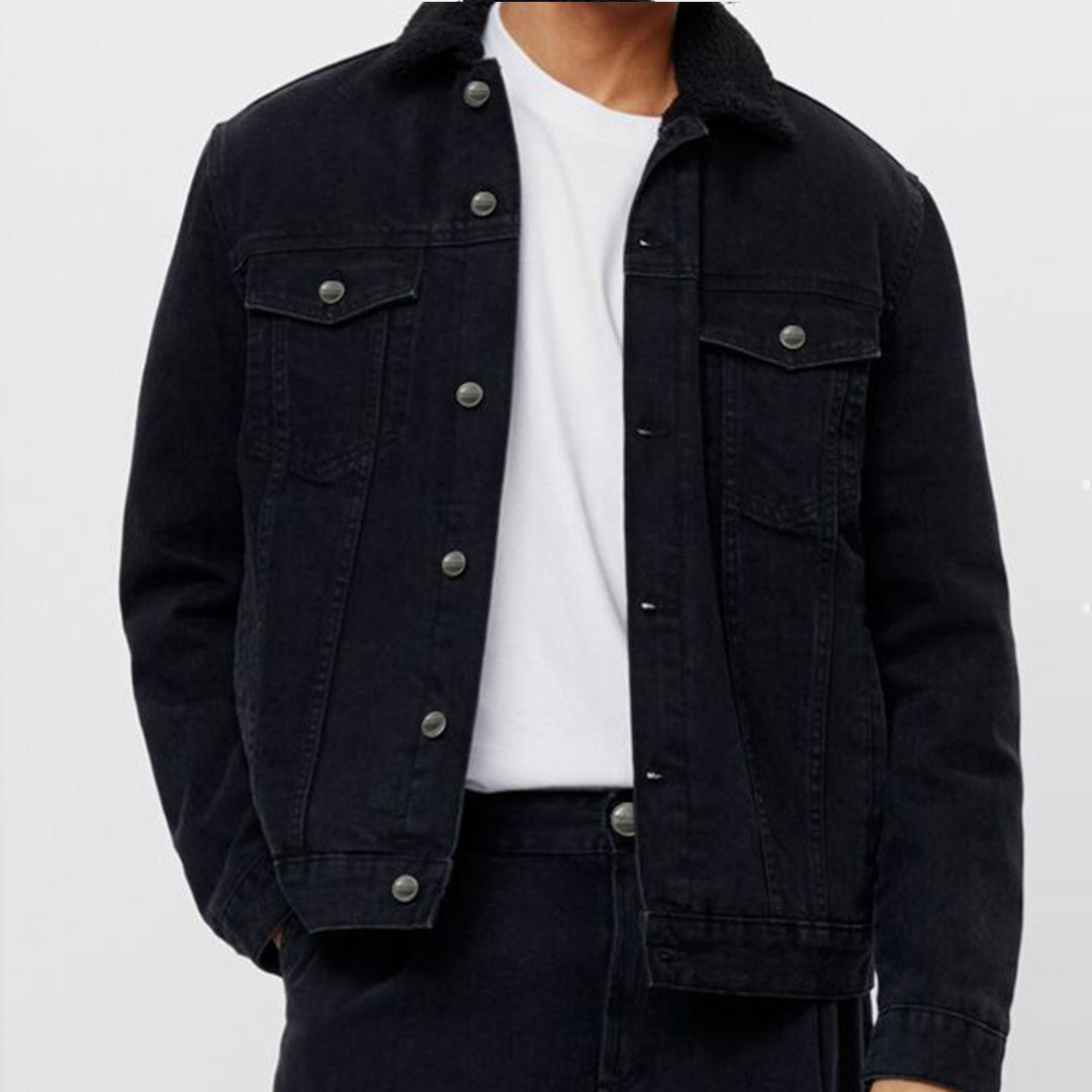 Black Denim Jacket with Black Sherpa – The Denim Company